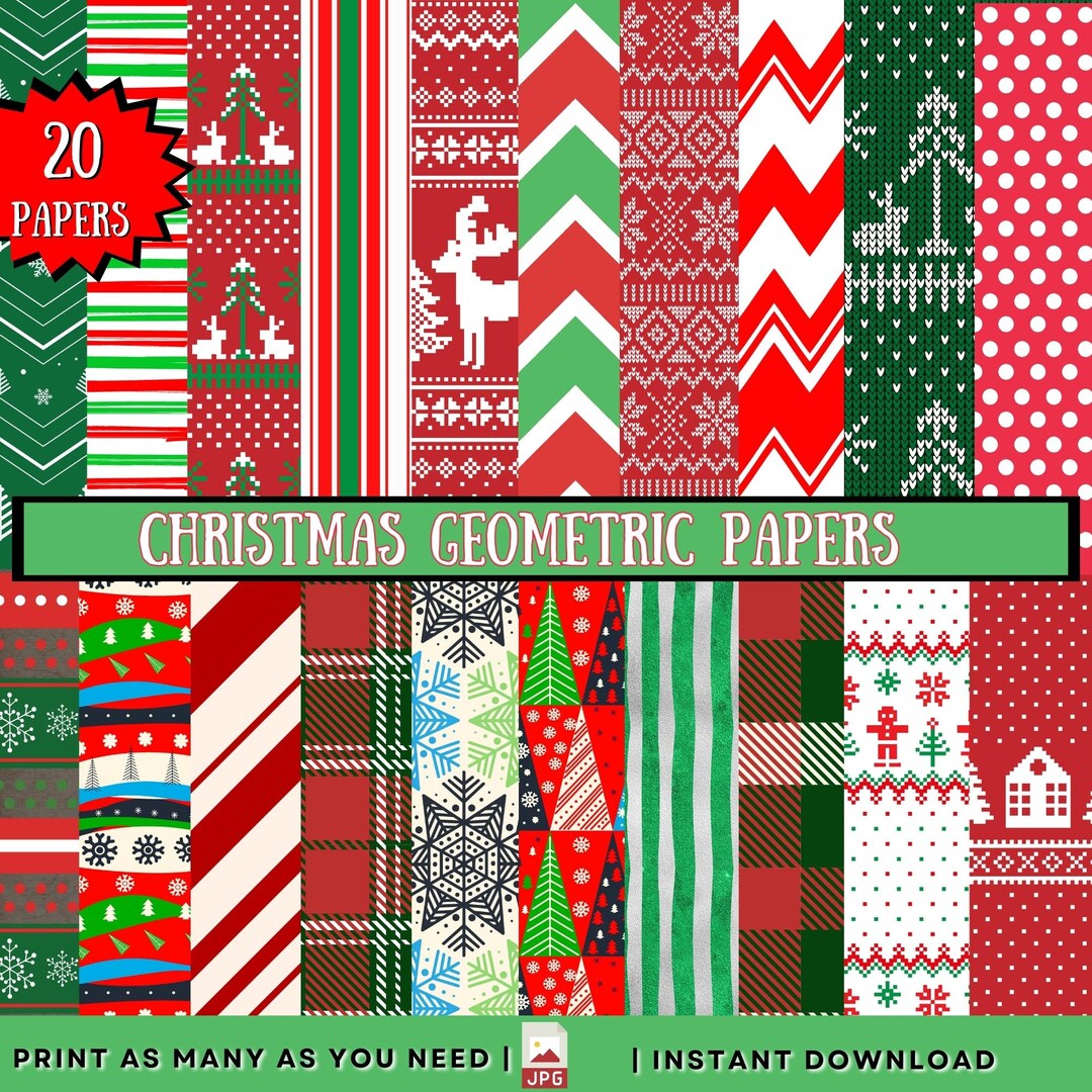 Xmas Digital Paper, Red Green Paper Set, Merry Christmas, Christmas ...
