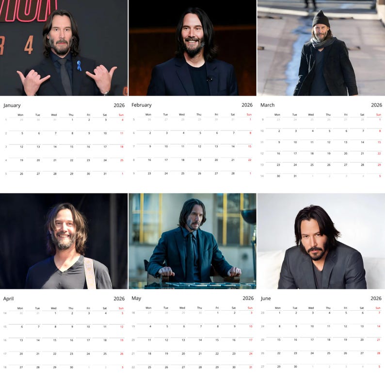 Keanu Reeves 2026 Wall Calendar – Premium Actor Calendar for Fans ...