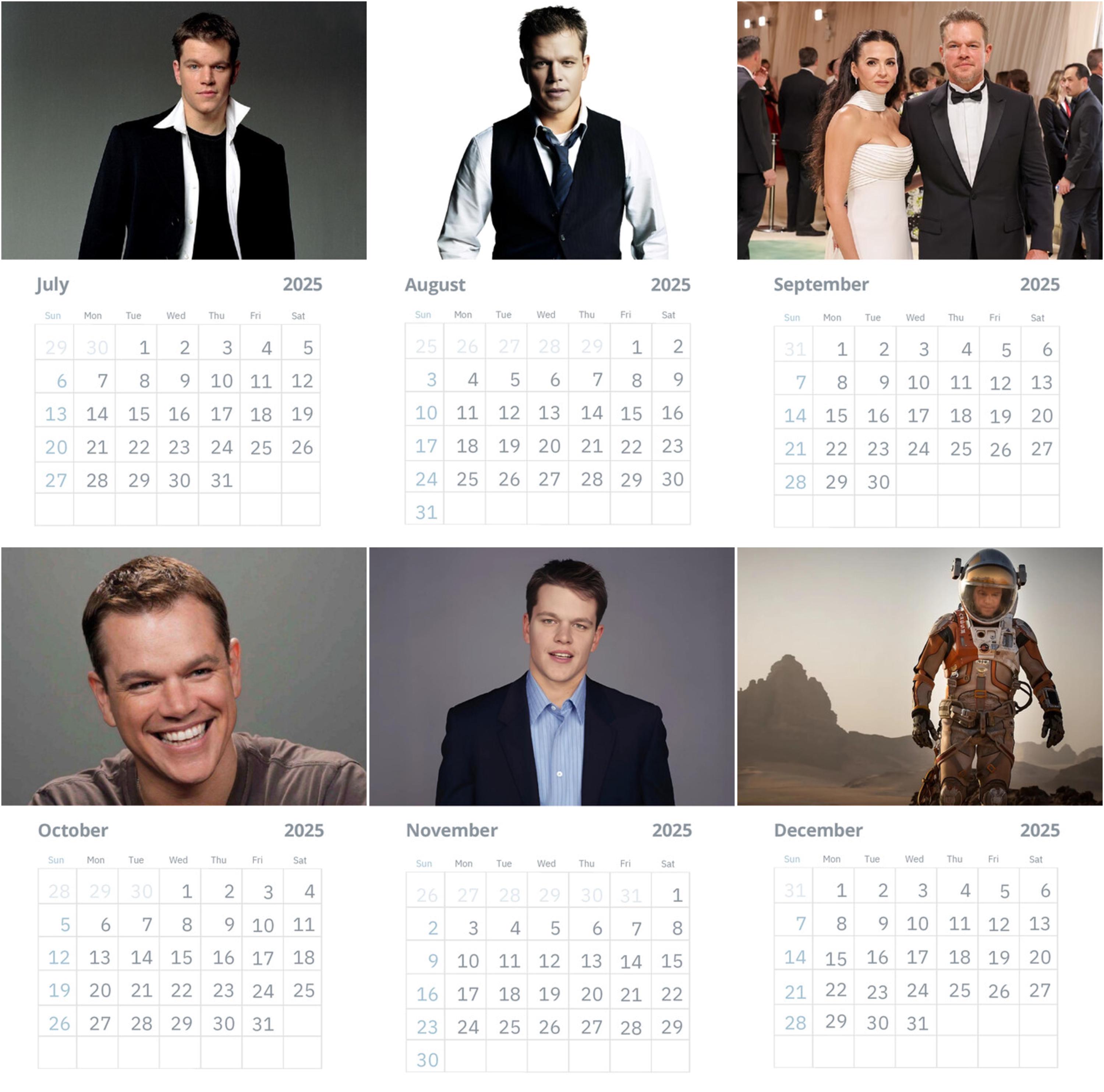 Matt Damon Wall Calendar 2025 Vol 2 Large, Fan Gift - Etsy