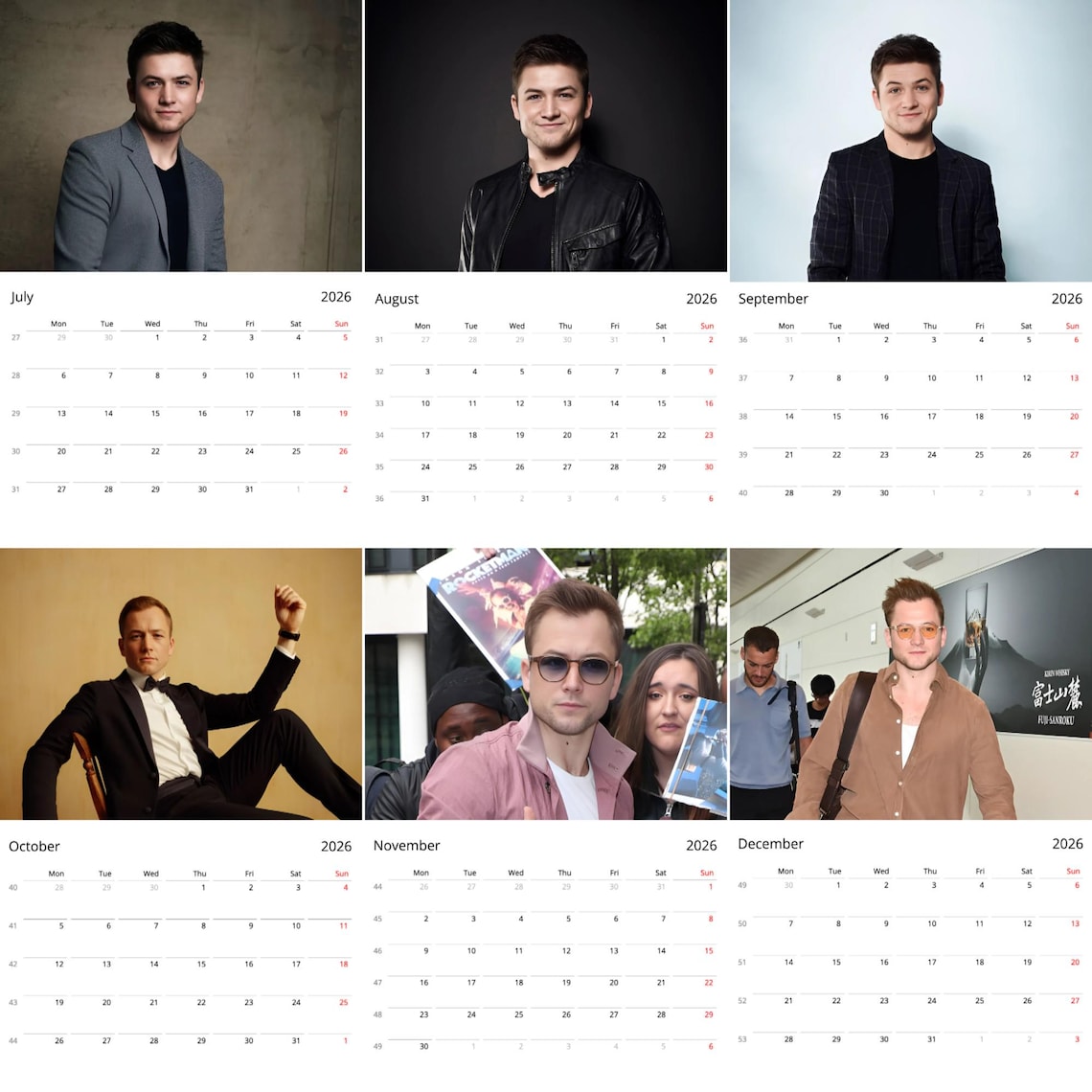 Taron Egerton 2026 Wall Calendar – Premium Actor Calendar for Fans ...