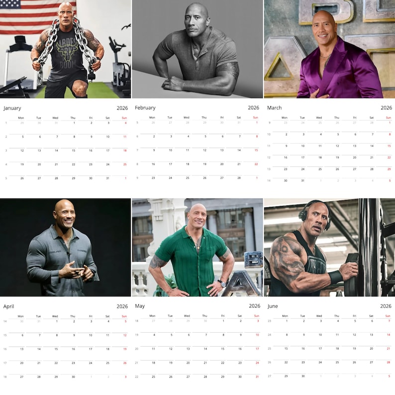 Dwayne Johnson 2026 Wall Calendar – Premium Actor & Wrestling Legend ...