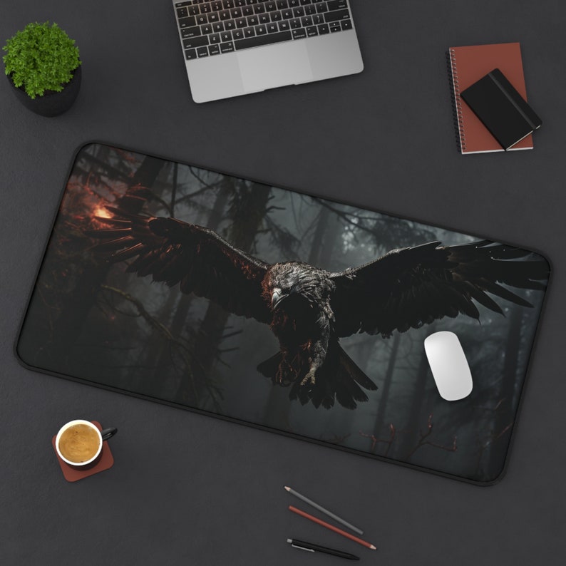 Dark Raven Viking Mythology Art Deskmat, Gaming Mouse Pad, Witchy Desk ...
