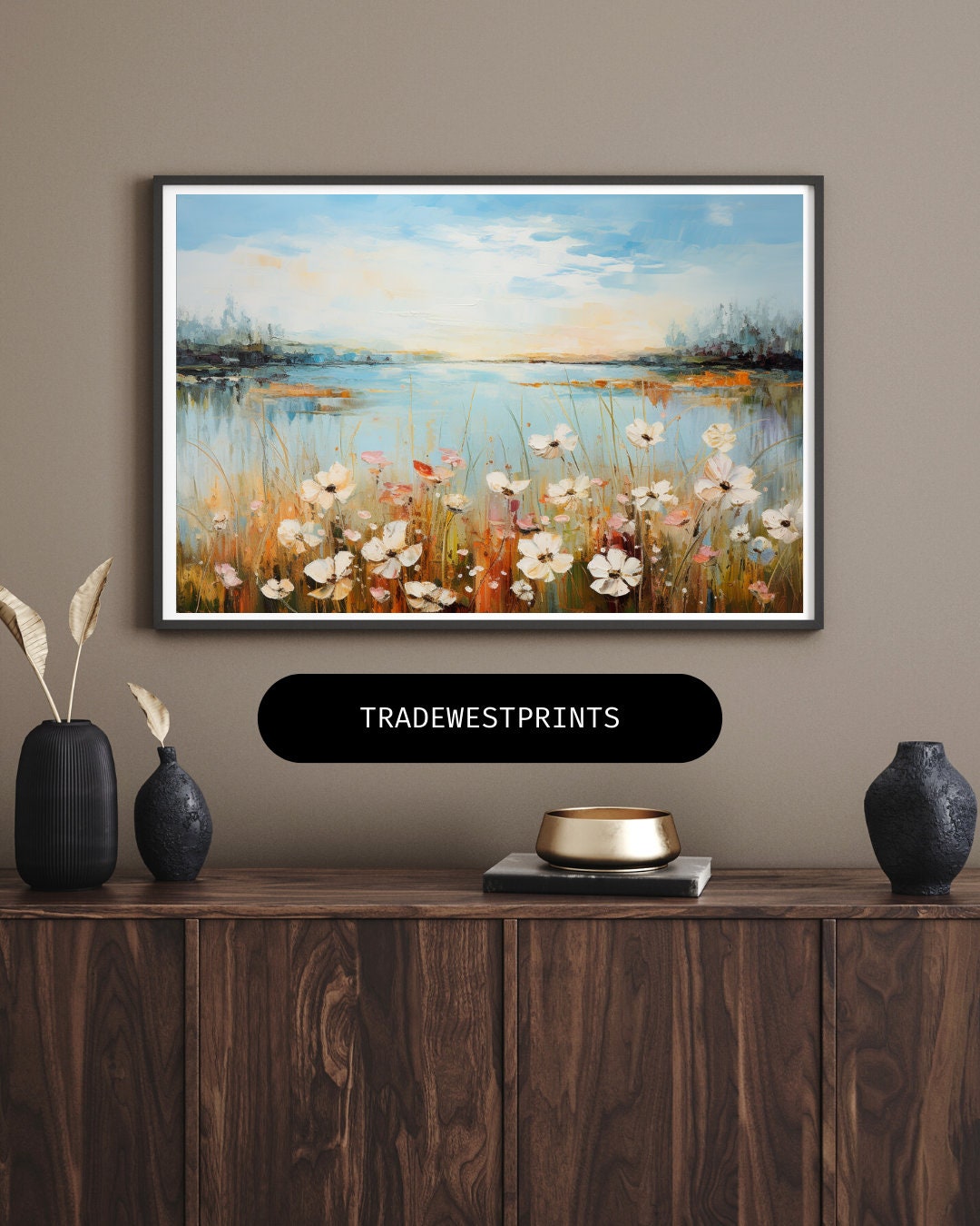 Wildflower Printable Landscape Digital Oil Painting, Flower Meadow Art Print, Country Vintage ...