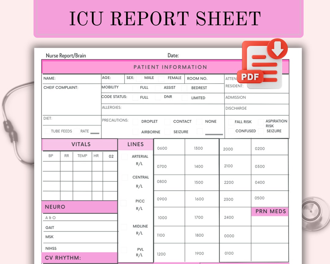 ICU Nurse Report Sheet With Hourly Rounding Digital Download - Etsy