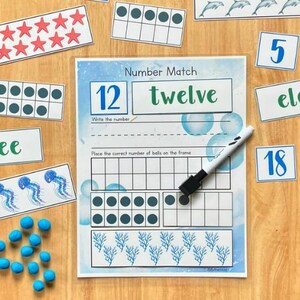 Ocean Themed Number Match Activity, 1-20, Counting Practice, Preschool ...