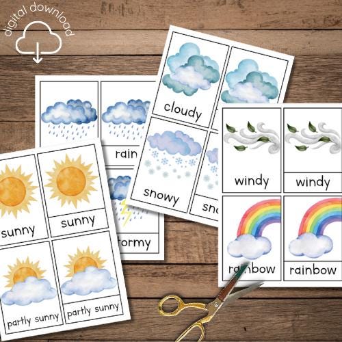 3 Part Nomenclature Weather Cards, Flashcards, Weather Study, Toddler ...