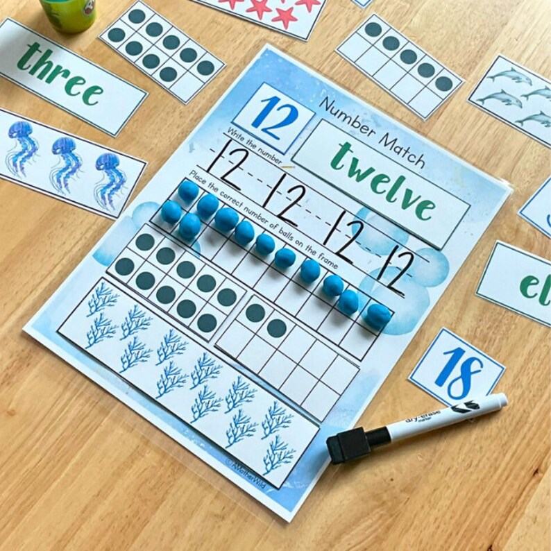 Ocean Themed Number Match Activity, 1-20, Counting Practice, Preschool ...