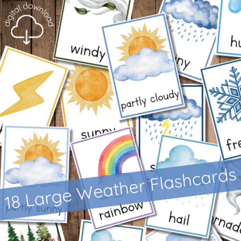 Weather Flashcards, Weather Vocabulary Study, Homeschool Montessori ...