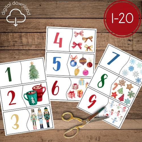 Christmas Math Puzzles, Numbers 1-20, Preschool Game, Christmas ...
