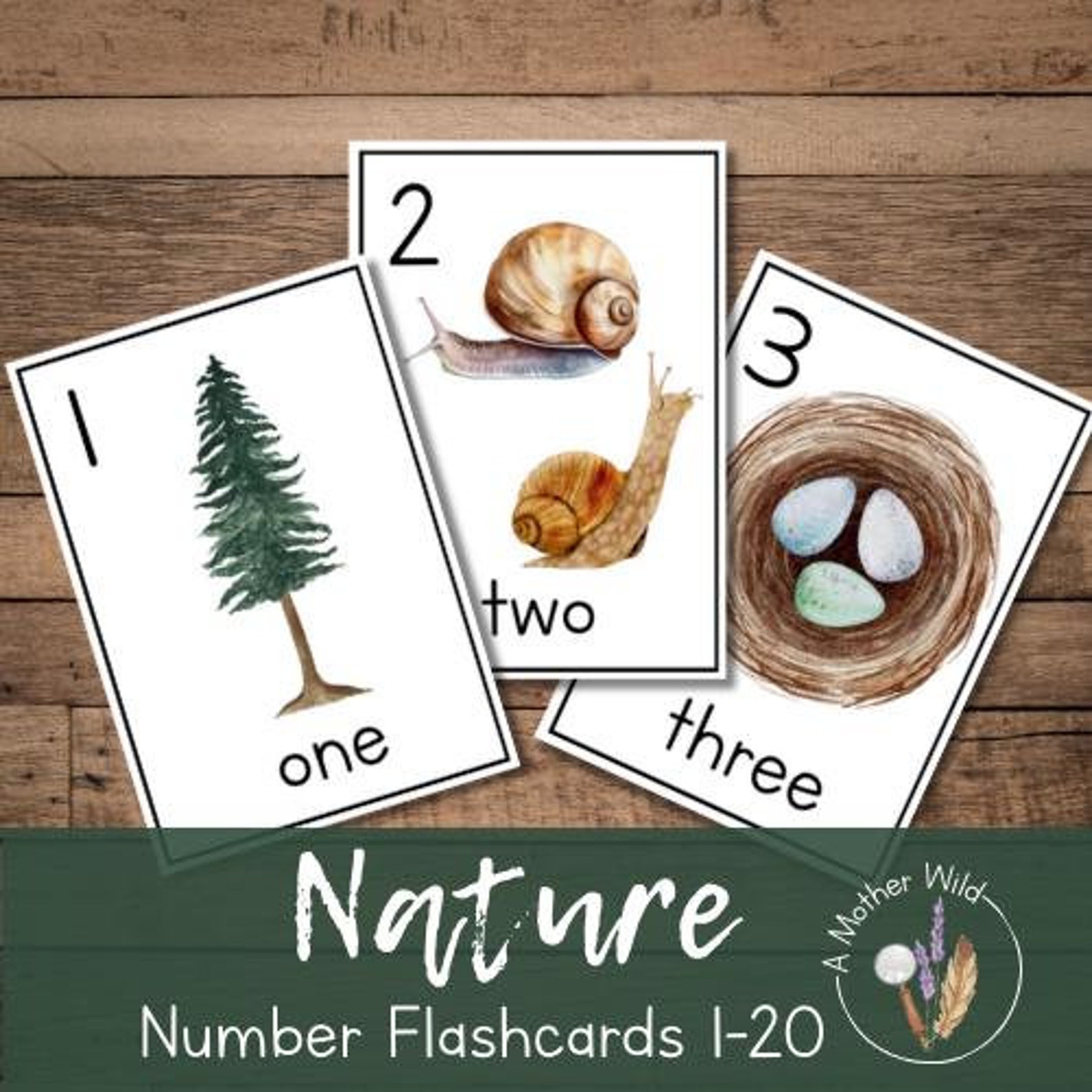 Nature Themed Number Flashcards 1-20, Homeschool Montessori Printable ...