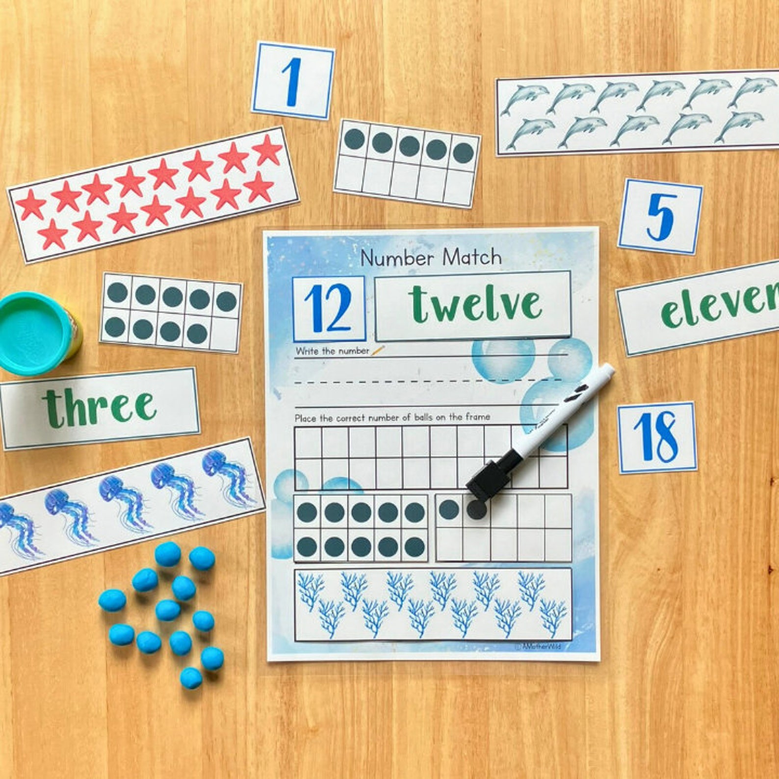 Ocean Themed Number Match Activity, 1-20, Counting Practice, Preschool ...