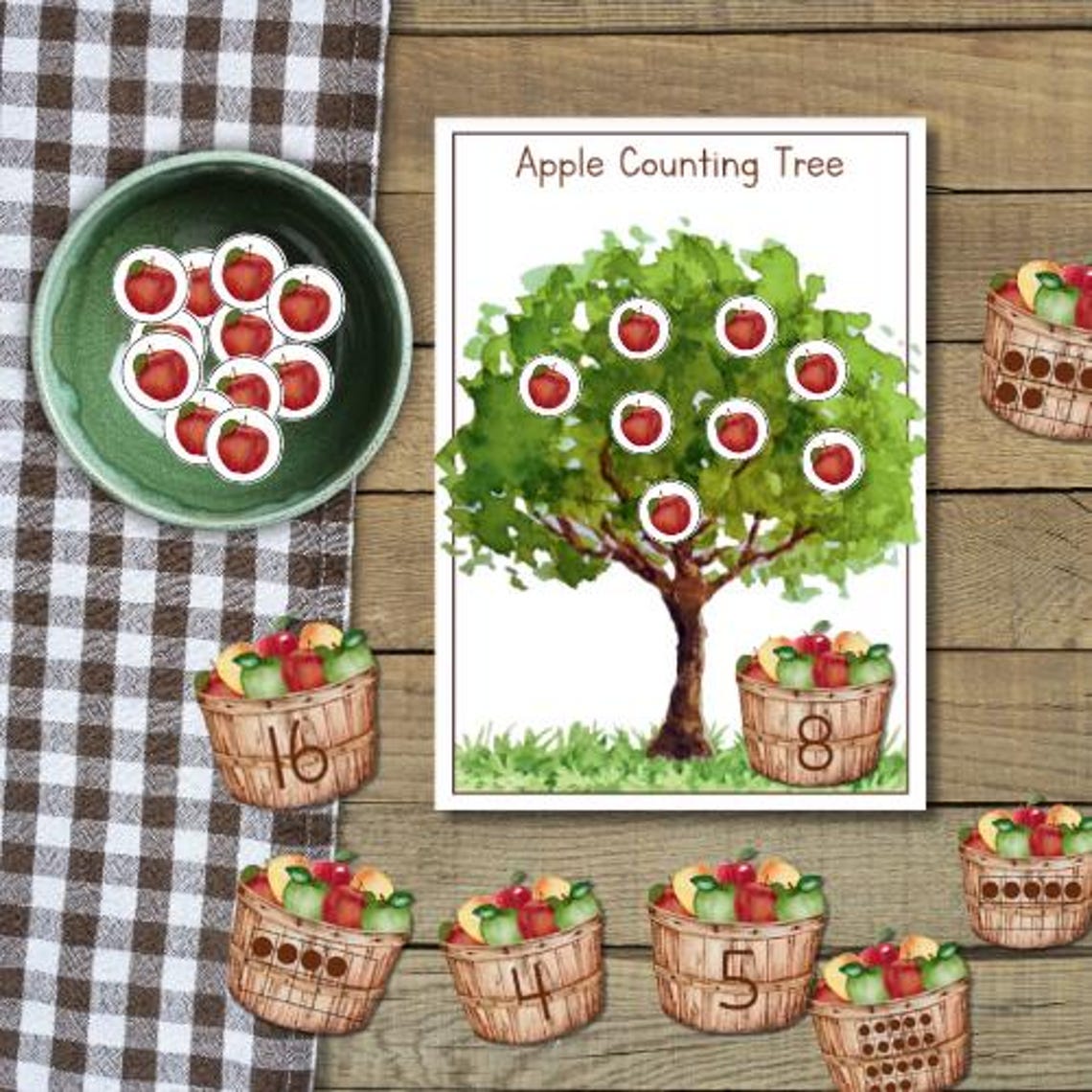 Apple Counting Math Activity, Toddler Preschool Number Learning ...