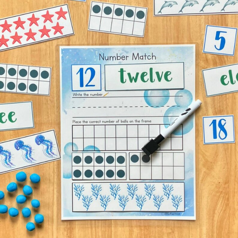 Ocean Themed Number Match Activity, 1-20, Counting Practice, Preschool ...