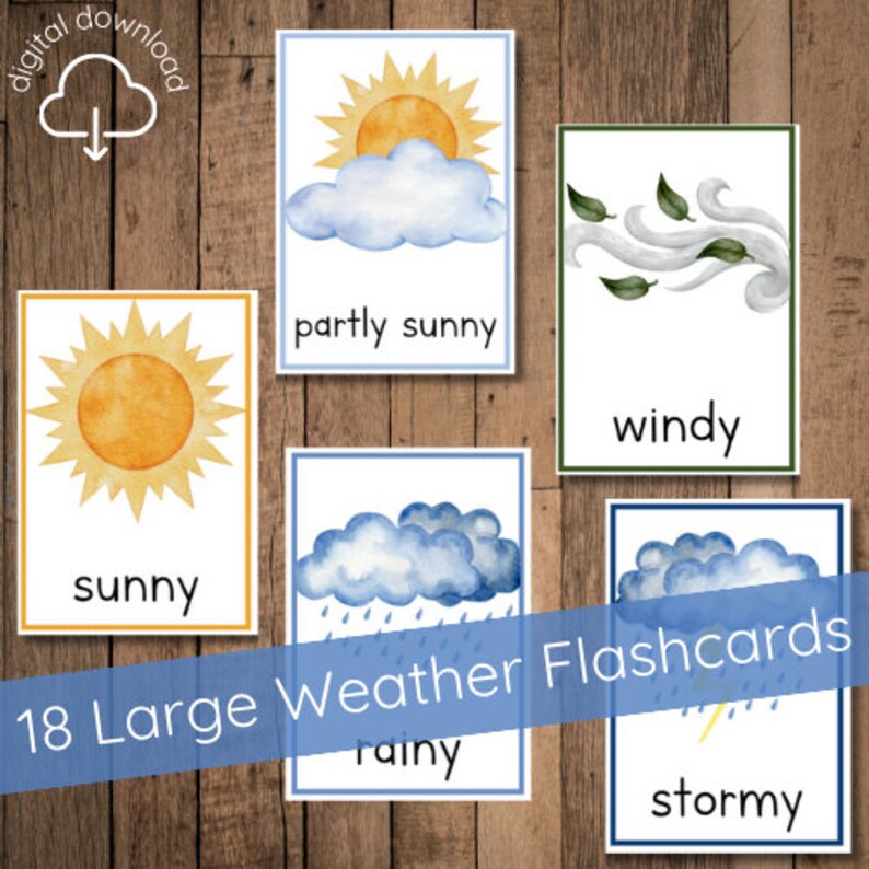 Weather Flashcards, Weather Vocabulary Study, Homeschool Montessori ...