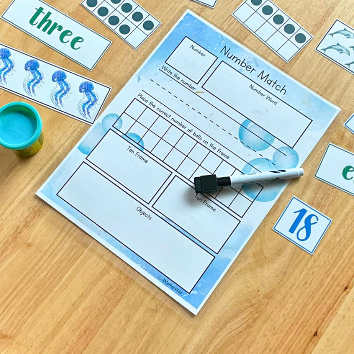 Ocean Themed Number Match Activity, 1-20, Counting Practice, Preschool ...