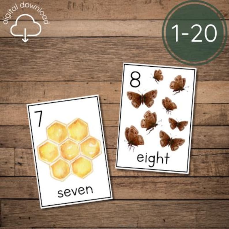 Nature Themed Number Flashcards 1-20, Homeschool Montessori Printable ...