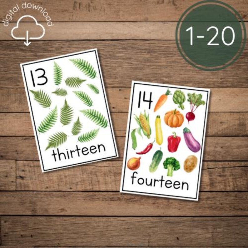 Nature Themed Number Flashcards 1-20, Homeschool Montessori Printable ...