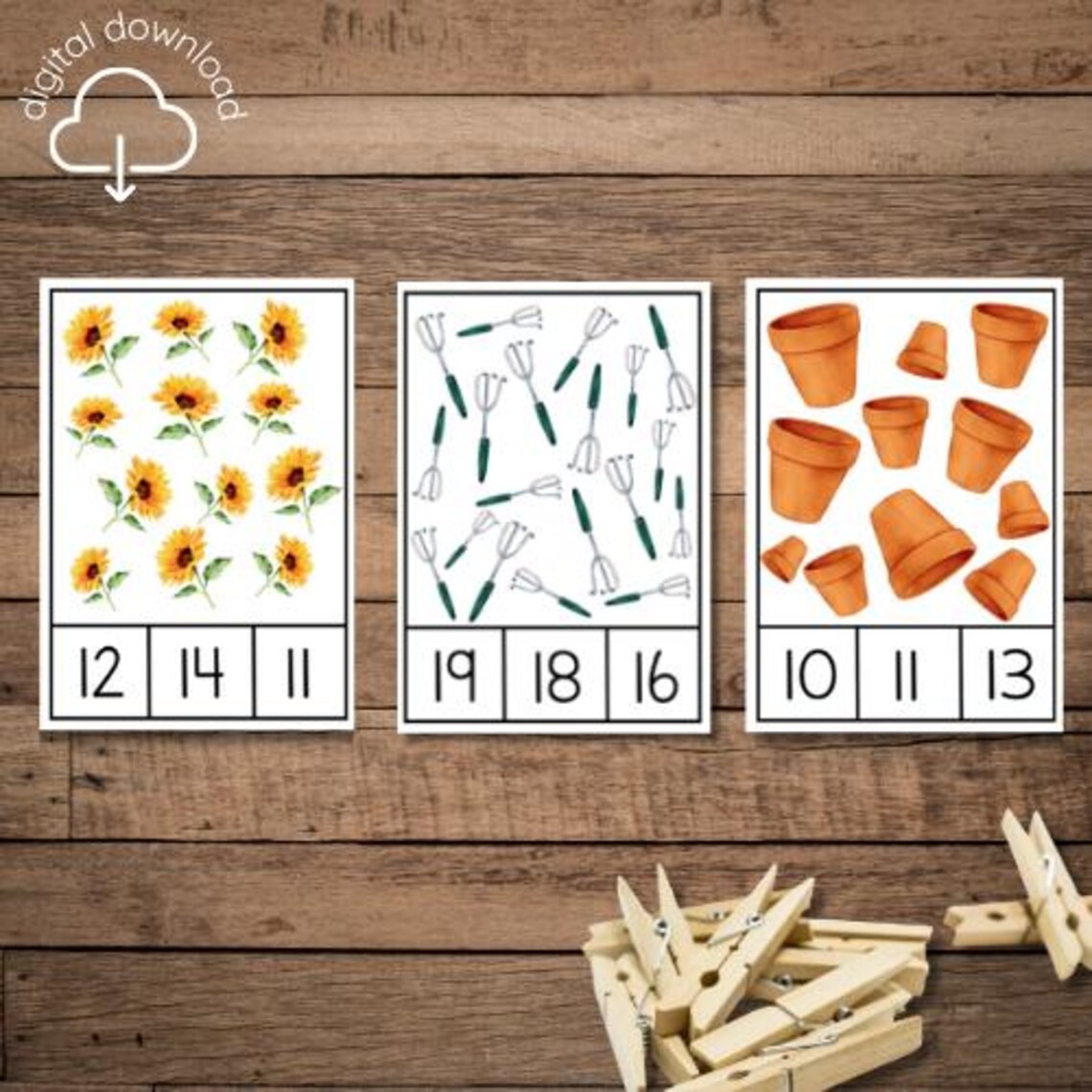 Garden Themed Count and Clip Cards, Numbers 1-20, Montessori Homeschool ...