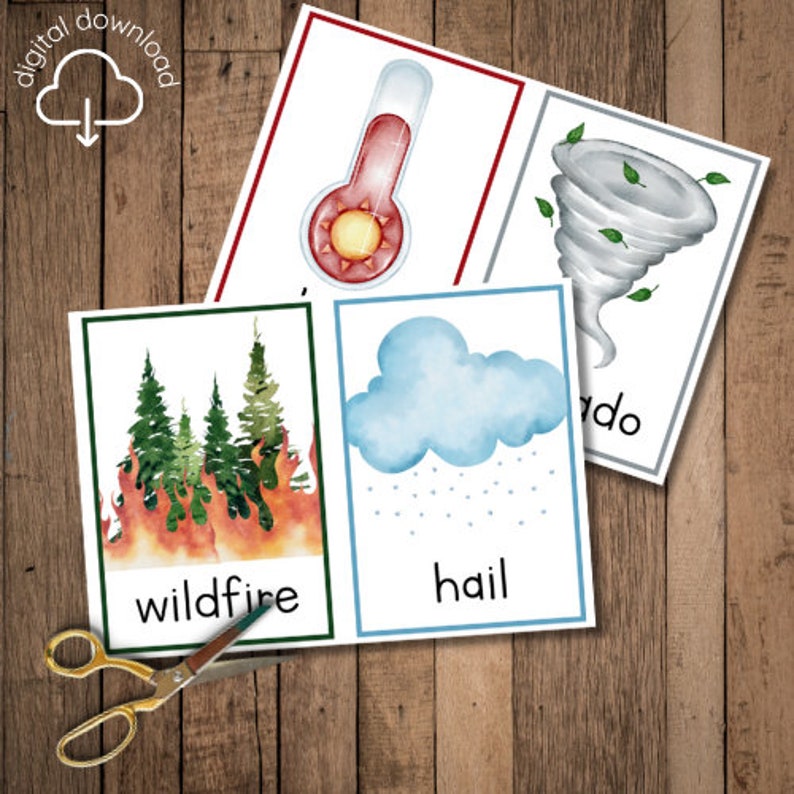 Weather Flashcards, Weather Vocabulary Study, Homeschool Montessori ...