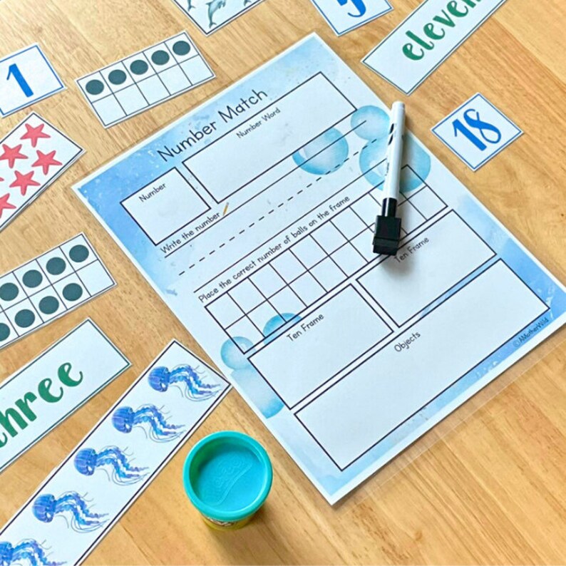Ocean Themed Number Match Activity, 1-20, Counting Practice, Preschool ...