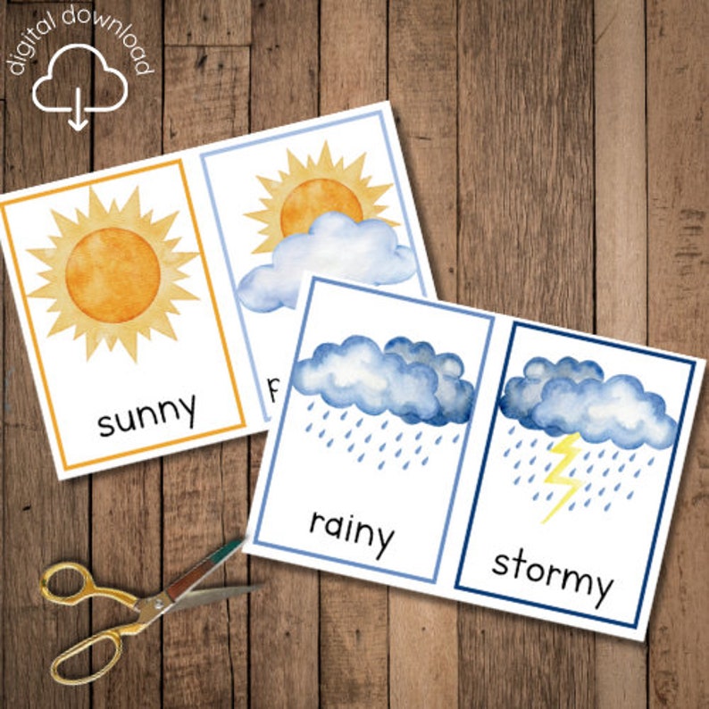 Weather Flashcards, Weather Vocabulary Study, Homeschool Montessori ...