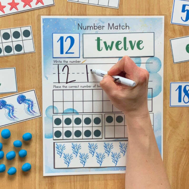Ocean Themed Number Match Activity, 1-20, Counting Practice, Preschool ...
