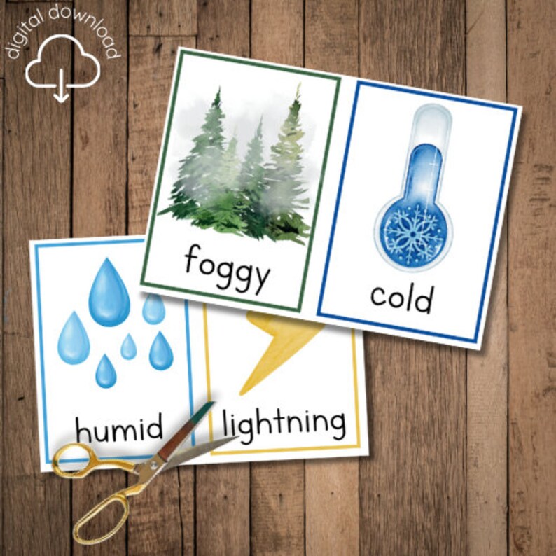 Weather Flashcards, Weather Vocabulary Study, Homeschool Montessori ...