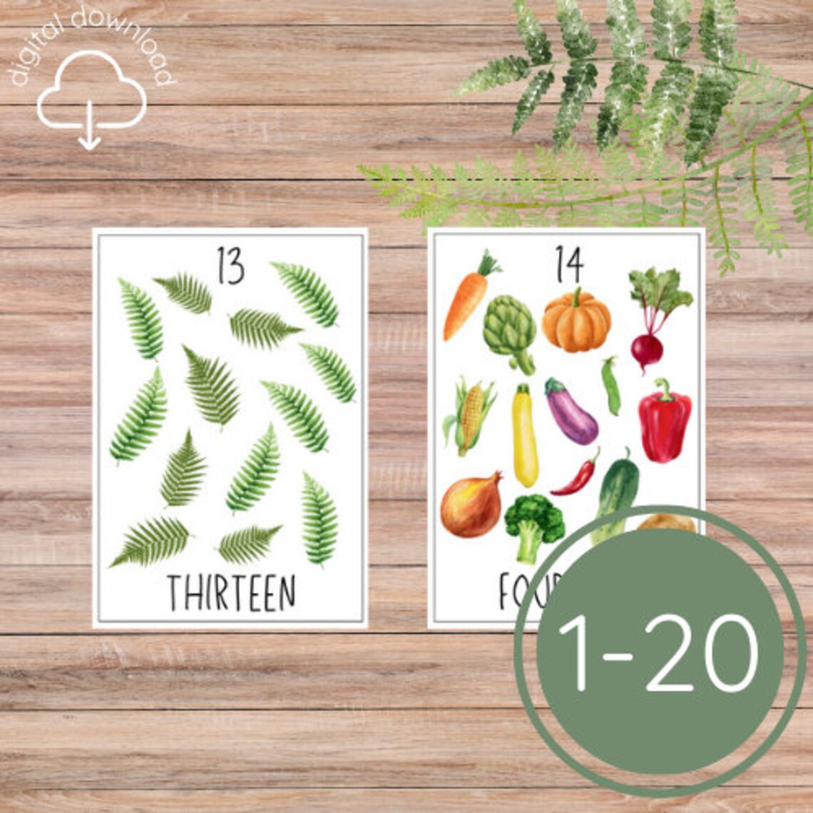 Nature Themed Number Flashcards 1-20, Homeschool Montessori Printable ...