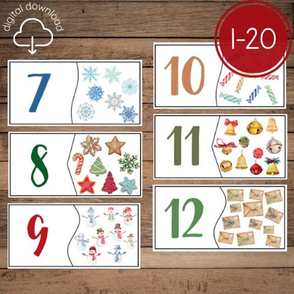 Christmas Math Puzzles, Numbers 1-20, Preschool Game, Christmas ...