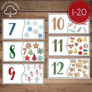 Christmas Math Puzzles, Numbers 1-20, Preschool Game, Christmas ...