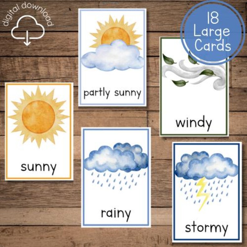 Weather Flashcards, Weather Vocabulary Study, Homeschool Montessori ...