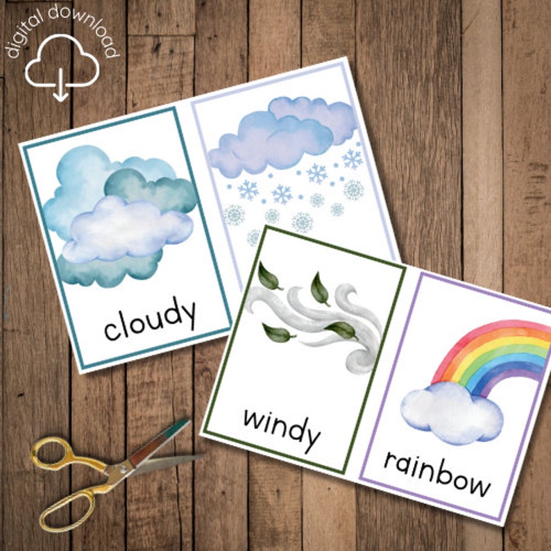 Weather Flashcards, Weather Vocabulary Study, Homeschool Montessori ...