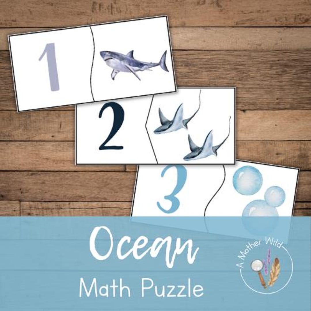 Ocean Themed Math Puzzle 1-20, Toddler Preschool Numbers Activity ...
