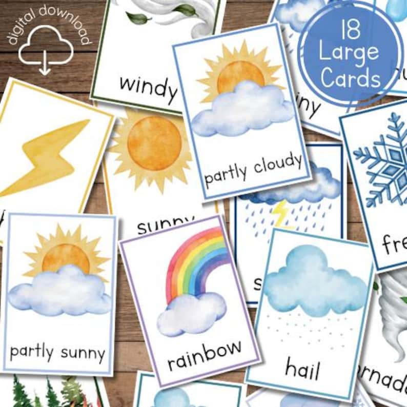Weather Flashcards, Weather Vocabulary Study, Homeschool Montessori ...
