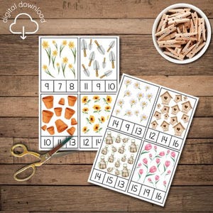 Garden Themed Count and Clip Cards, Numbers 1-20, Montessori Homeschool ...