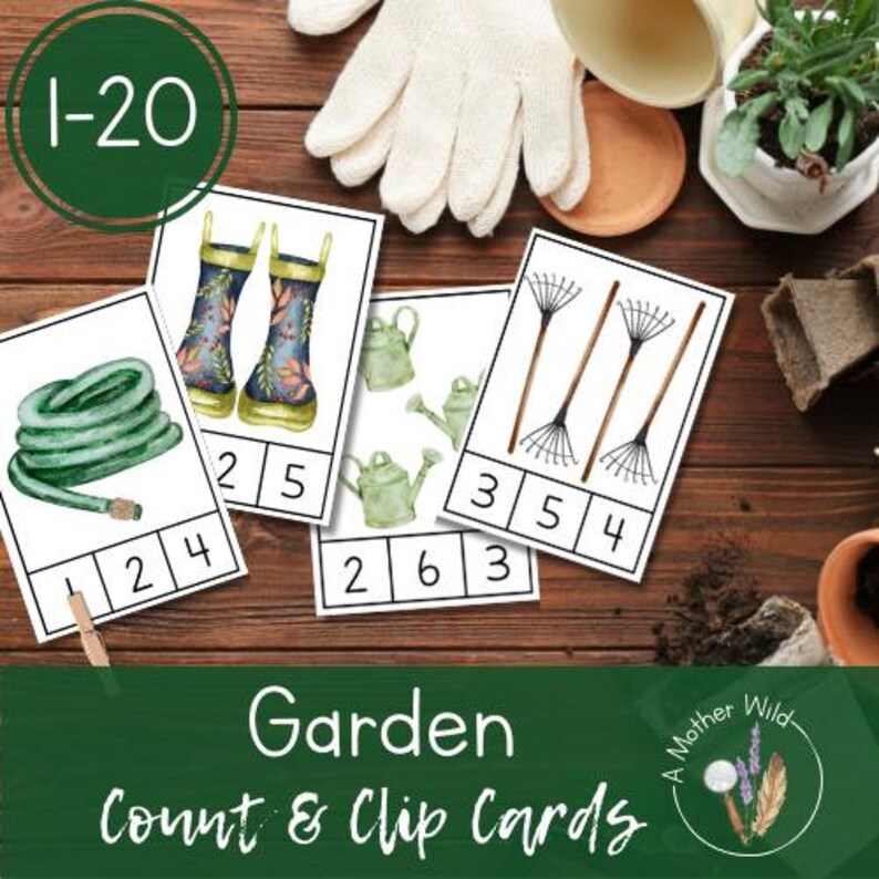 Garden Themed Count and Clip Cards, Numbers 1-20, Montessori Homeschool ...