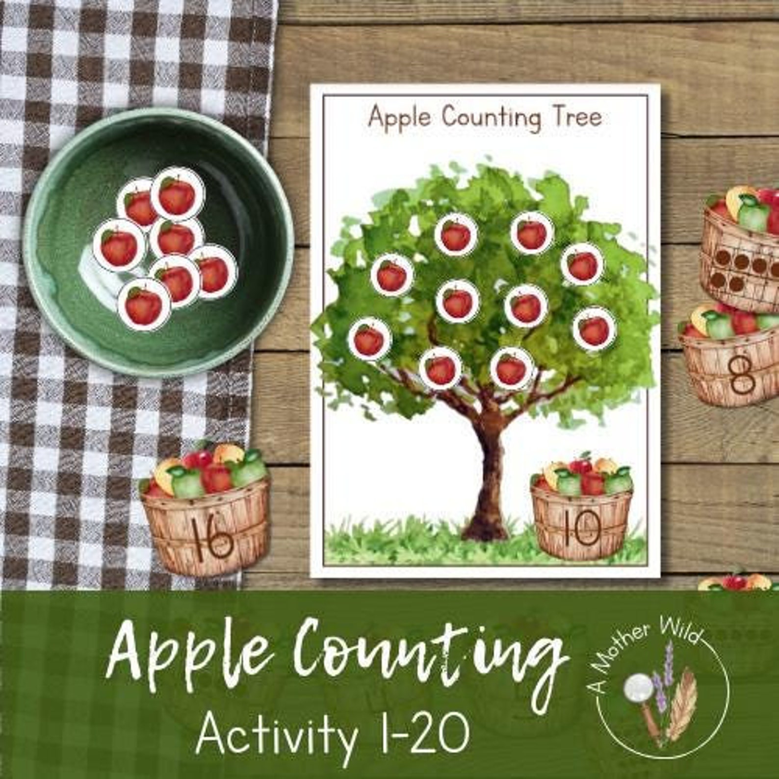 Apple Counting Math Activity, Toddler Preschool Number Learning ...