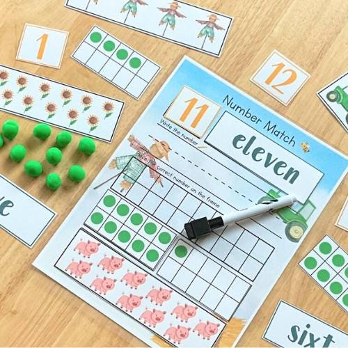 Farm Themed Number Match Game, Counting Practice 1-20, Printable Math ...