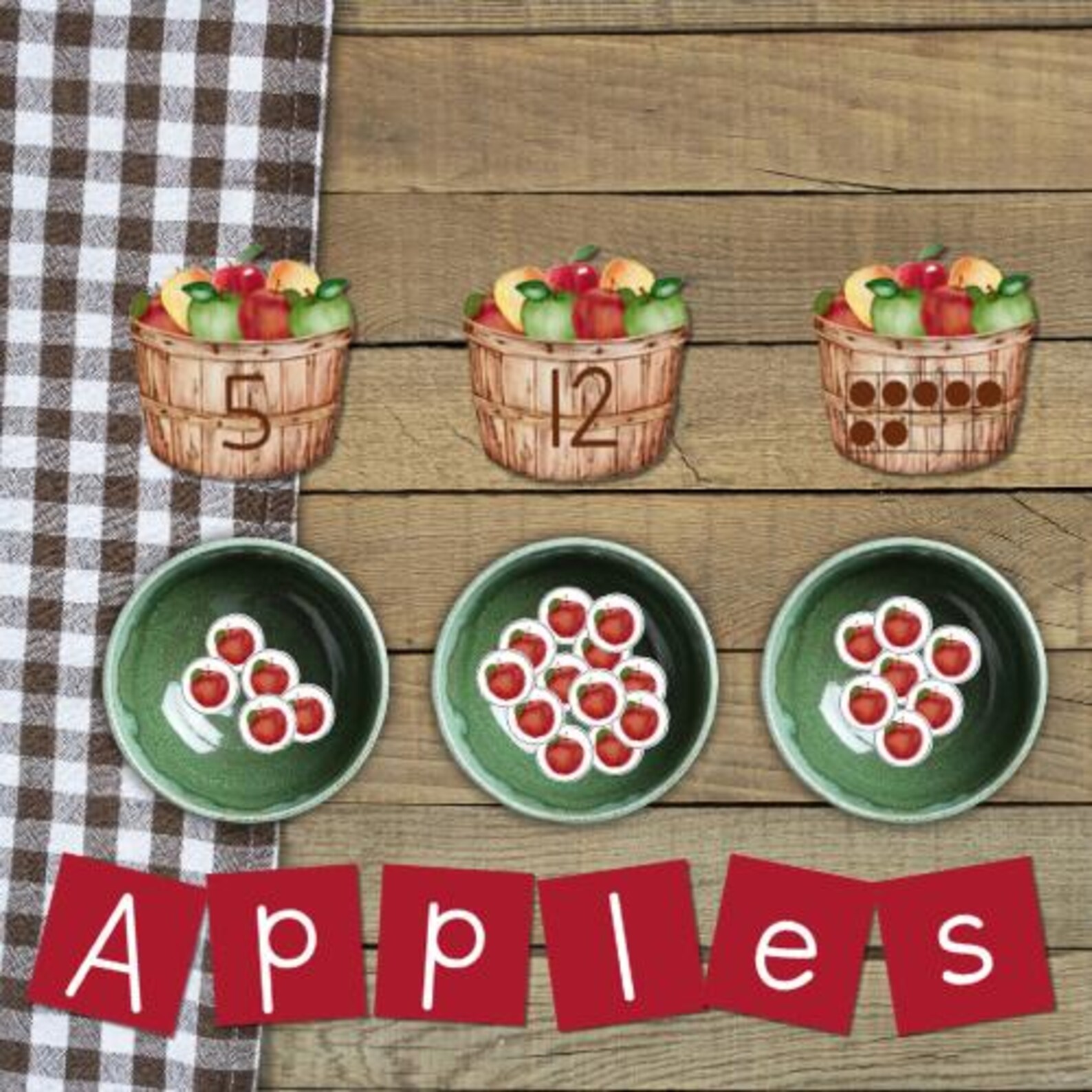 Apple Counting Math Activity, Toddler Preschool Number Learning ...