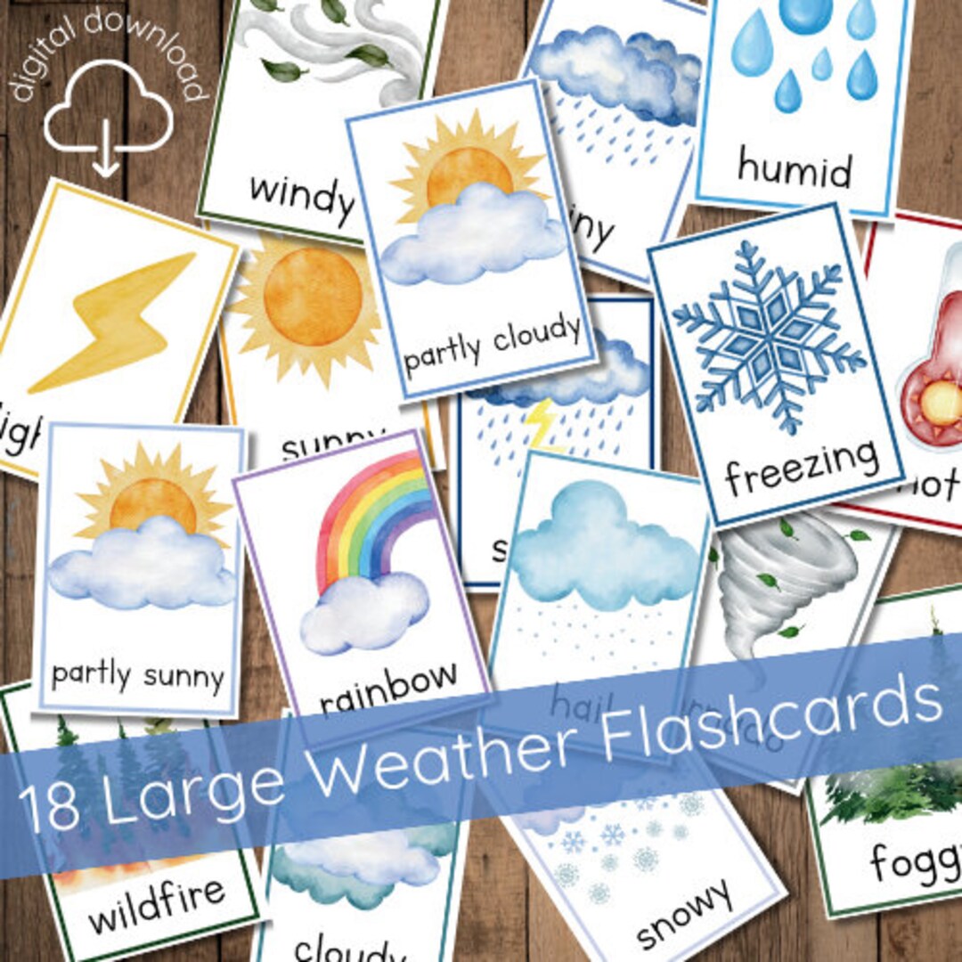 Weather Flashcards, Weather Vocabulary Study, Homeschool Montessori ...