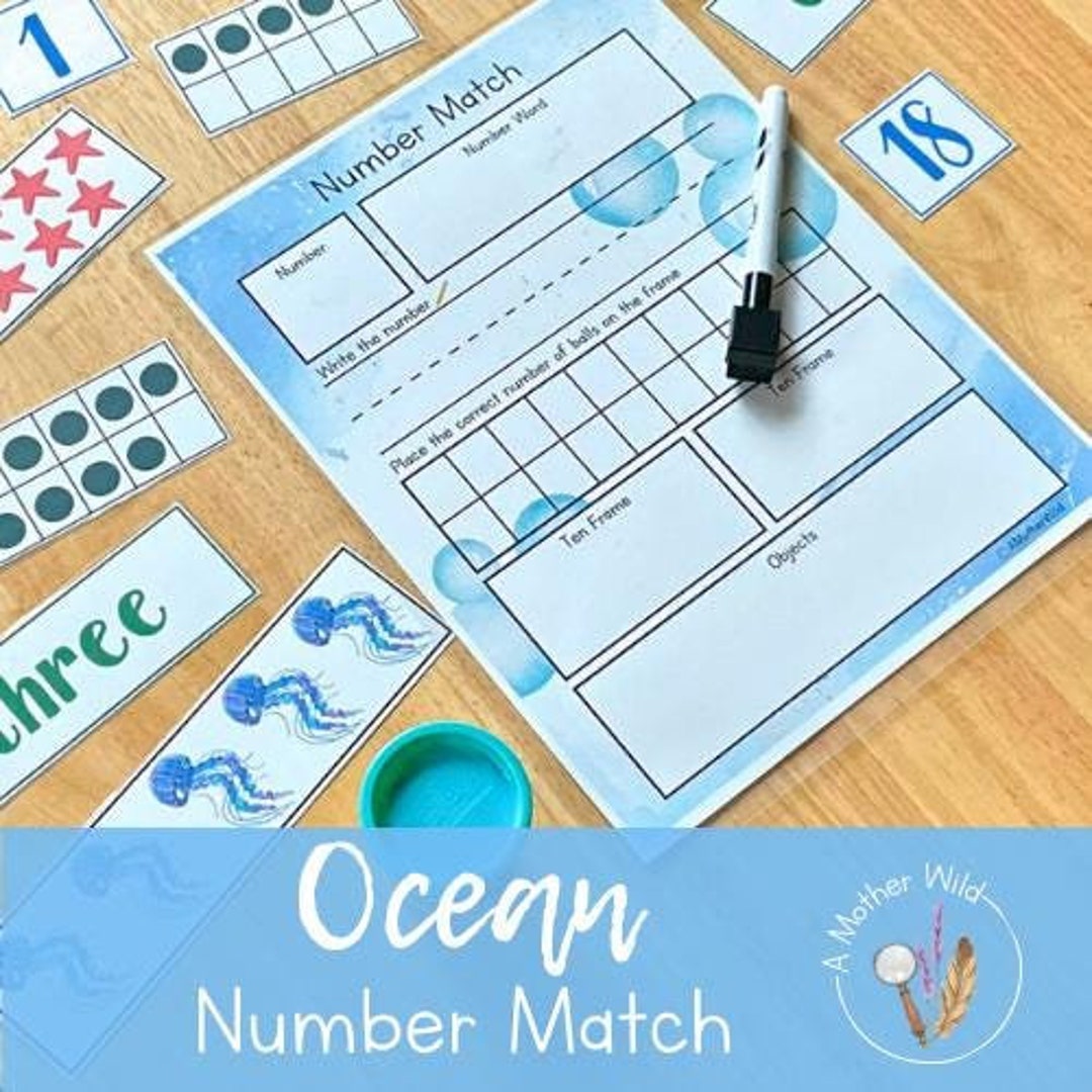 Ocean Themed Number Match Activity, 1-20, Counting Practice, Preschool ...