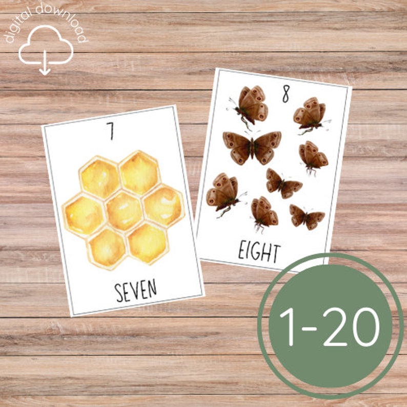 Nature Themed Number Flashcards 1-20, Homeschool Montessori Printable ...