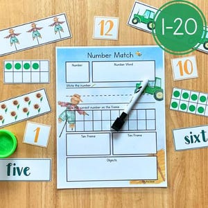 Farm Themed Number Match Game, Counting Practice 1-20, Printable Math ...