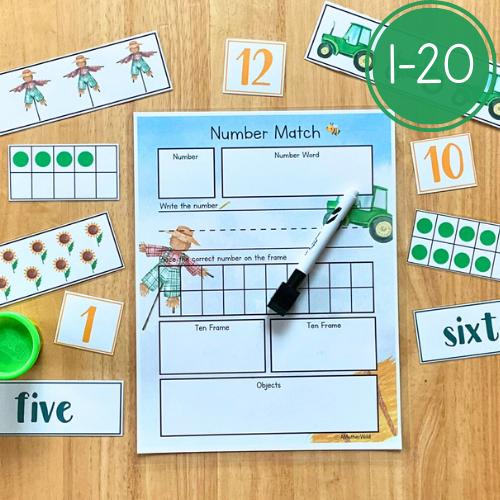 Farm Themed Number Match Game, Counting Practice 1-20, Printable Math ...