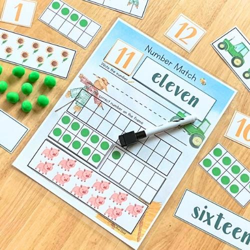 Farm Themed Number Match Game, Counting Practice 1-20, Printable Math ...