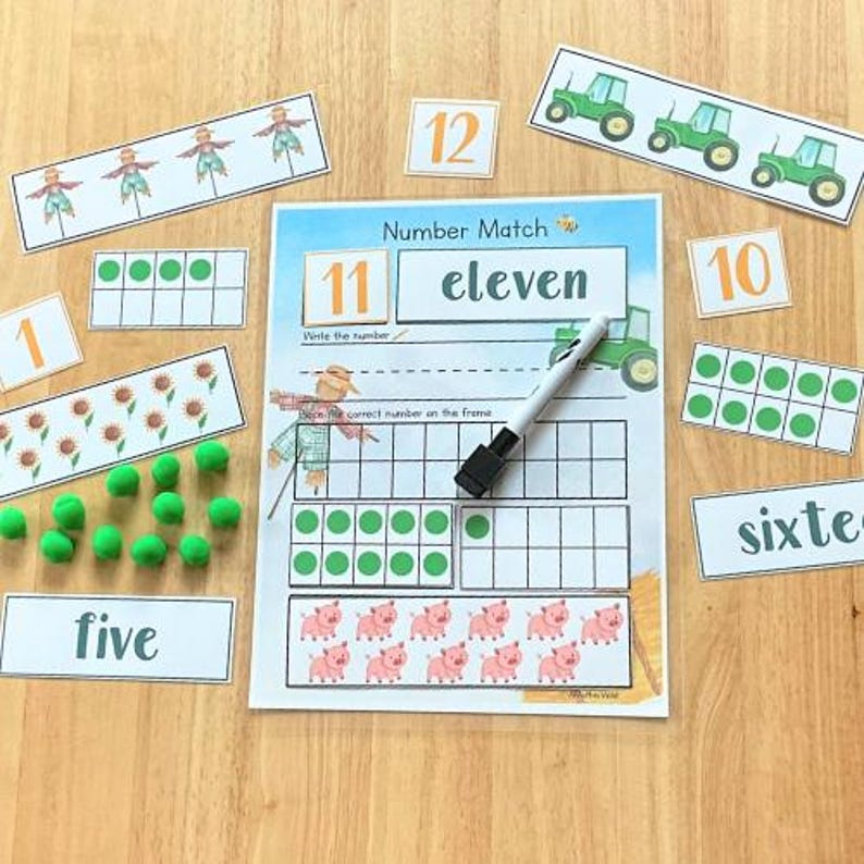 Farm Themed Number Match Game, Counting Practice 1-20, Printable Math ...