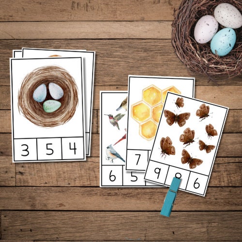 Nature Themed Count and Clip Cards, Numbers 1-20, Homeschool Montessori ...