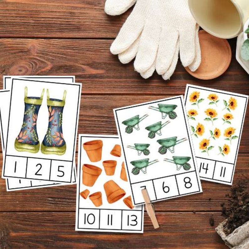 Garden Themed Count and Clip Cards, Numbers 1-20, Montessori Homeschool ...