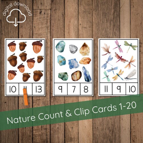 Nature Themed Count and Clip Cards, Numbers 1-20, Homeschool Montessori ...