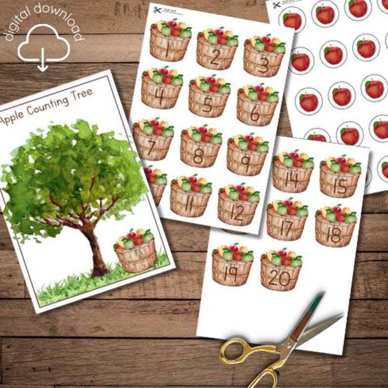 Apple Counting Math Activity, Toddler Preschool Number Learning ...